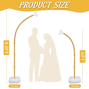 CYAOOI 8FT & 6FT Gold Balloon Arch Stand, Free Bending Top Balloon Arch Kit, Half Arch Balloon Stand with Base for Floor, Balloon Column Kit for Wedding Birthday Baby Shower Graduation Party Decor