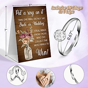Rustic Bridal Shower Theme Decorations,Put A Ring On It Game,Don't Say Bride Games,Bridal Shower Games,Wedding Shower,Engagement Party Games(1 Sign And 50 Plastic Diamond Rings)-5