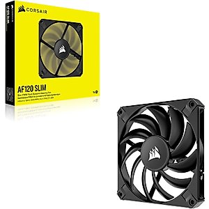Corsair AF120 Slim, 120mm PWM Fluid Dynamic Bearing Fan (Thin Profile for Small-Form-Factor Cases, Low-Noise, Up to 2000 RPM, Zero RPM Mode Support, Universal 120x15mm Sizing) Single Pack, Black