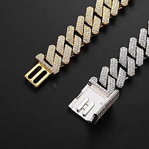 DXZNBEST 20mm Hip Hop Mens Iced Out Cuban Link Chain Necklace 14k Gold/White Gold Plated Miami Bling Chain Lab Diamond Luxury Choker Chain Necklaces Jewelry Gift for Men Women Halloween