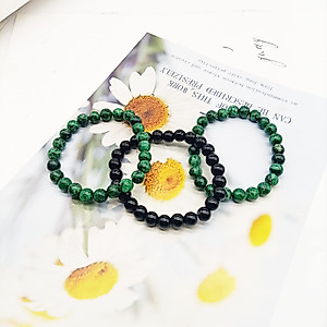 SONNYX 3Pcs 8mm Semi-Precious Gemstones Beaded Bracelets for Women Men Healing Crystal Stone Bracelet Stretch Round Beaded Elastic Bracelets Unisex Jewelry Gifts(GREEN)