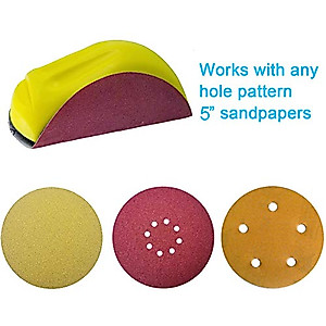 Tockrop 2 Pack 5 Inch Hand Sanding Blocks Round and Mouse-Shaped for 5 Inch Hook and Loop discs Ideal For Wood Furniture Restoration Home Arts and Crafts