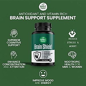 Whole Nature Brain Booster Nootropics - Brain Shield with Ginkgo Biloba, Alpha GPC and Bacopa Monnieri, Vitamin B12, B3 - Support Focus, Memory & Clarity, Energy & Stress Relief. (1)