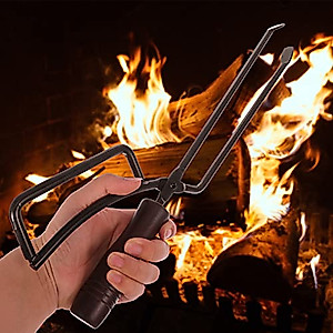 Happyyami 3 pcs fireplace carbon clip barbeque tool barbecue carbon clip Heavy- Duty Log campfire log grabber fire place accessories dessert tong bbq tongs garbage tong long iron pliers Wood
