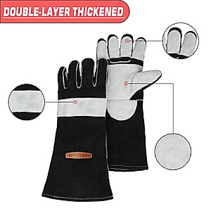 YESWELDER 16 Inches,932℉,Leather Forge MIG Welding Gloves, with Kevlar Stitching Heat/Fire Resistant, Palm Reinforcements, Black-Gray