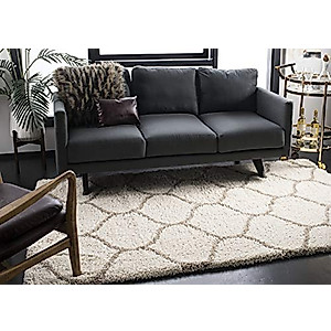 SAFAVIEH Hudson Shag Collection Area Rug - 10' x 14', Ivory & Beige, Moroccan Ogee Trellis Design, Non-Shedding & Easy Care, 2-inch Thick Ideal for High Traffic Areas in Living Room, Bedroom (SGH280D)