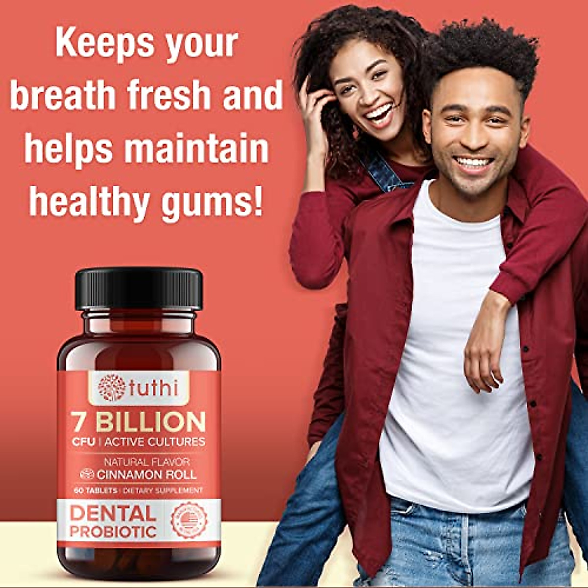 Tuthi Oral Probiotics for Mouth - Dental Probiotic for Gums & Oral Health - Bad Breath Treatment for Adults - 60 Lozenges Cinnamon Flavor