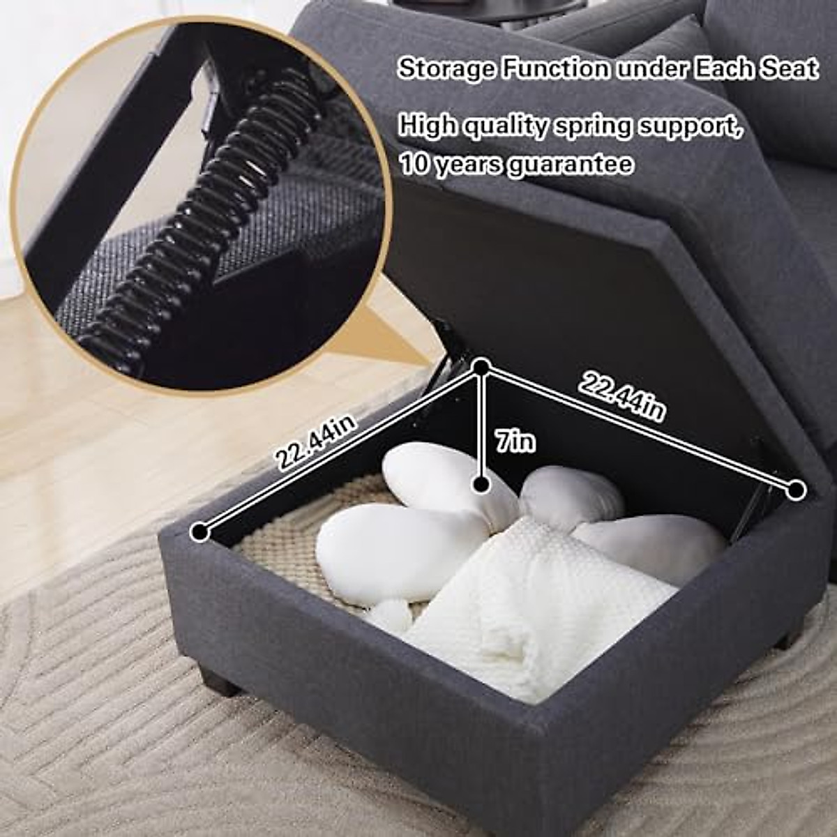 RVEE U-Shaped Convertible Sectional Sofa with USB Charging Station Wide Chaise Lounge Modern Modular Couch with Ottomans Sleeper Sofa with Storage Seat (Dark Gray, U-Shaped 7 Seater B)