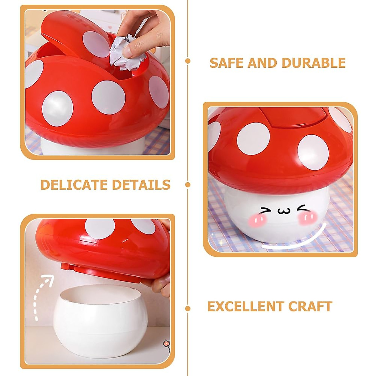 MAGICLULU Mushroom Mini Trash Can with Lid, Tiny Desktop Garbage Bin Plastic Mini Wastebasket Trash Can Cute Wastepaper Basket for Bathroom Vanity Tabletop Mushroom Decor