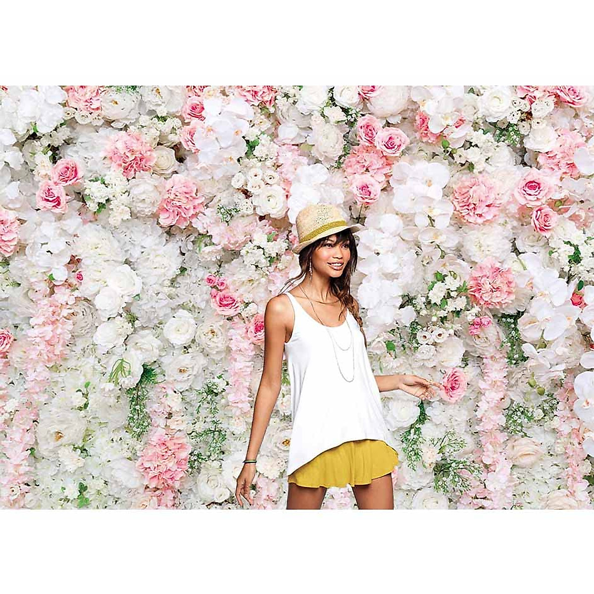 7X5FT Pink White Rose Flower Backdrop Party Bridal Shower Photoshoot Valentine's Day Mother's Day Wedding Anniversary Baby Shower Couple Shooting Background Cake Table Banner