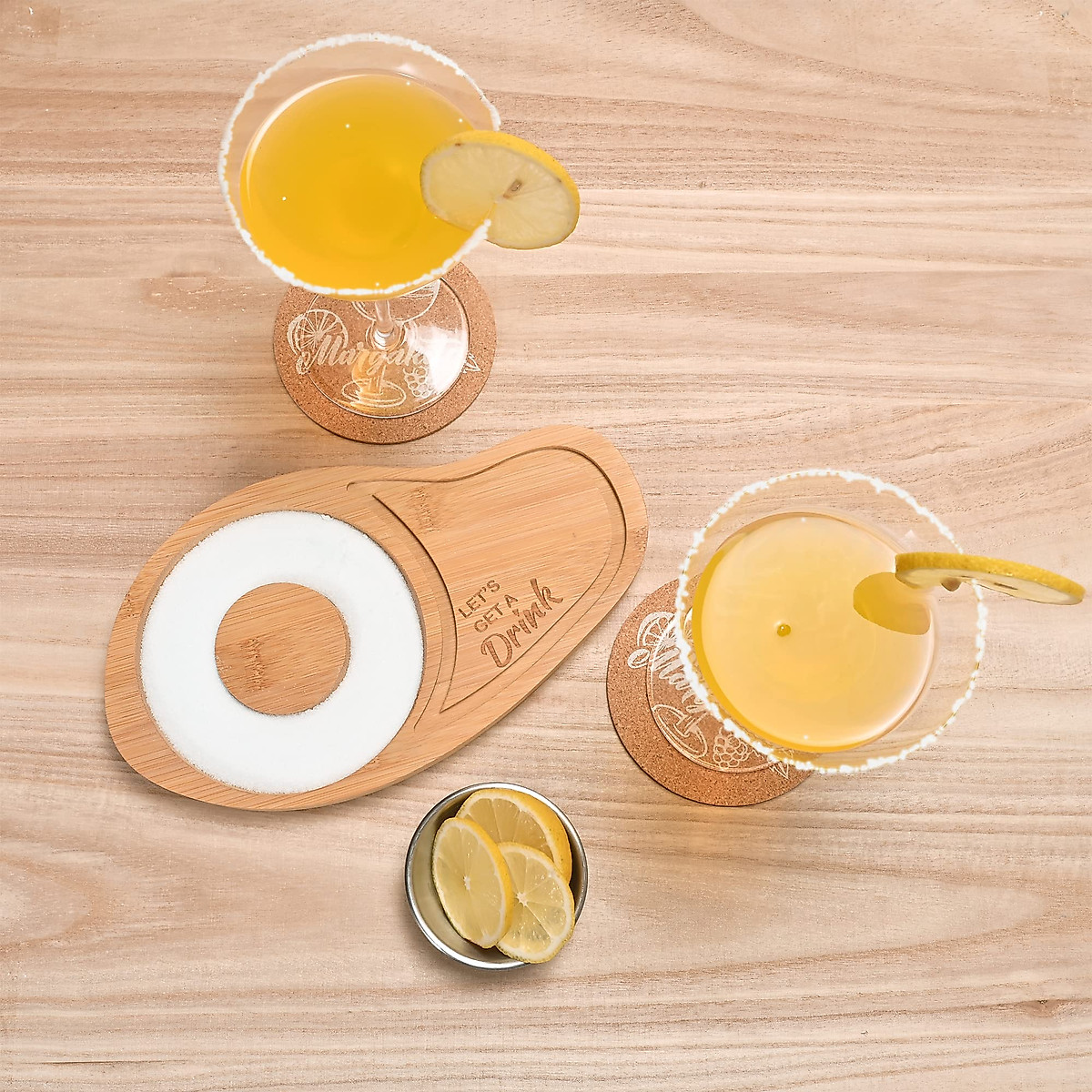 WILLOWDALE Margarita Salt Rimmer Set w/Coasters, Margarita Glass Rimmer for Cocktails Bamboo Sugar and Salt Rimmer for Drinks, Tequila Gifts for Men Margarita Kit Bar Tools for 4.7" Margarita Glasses