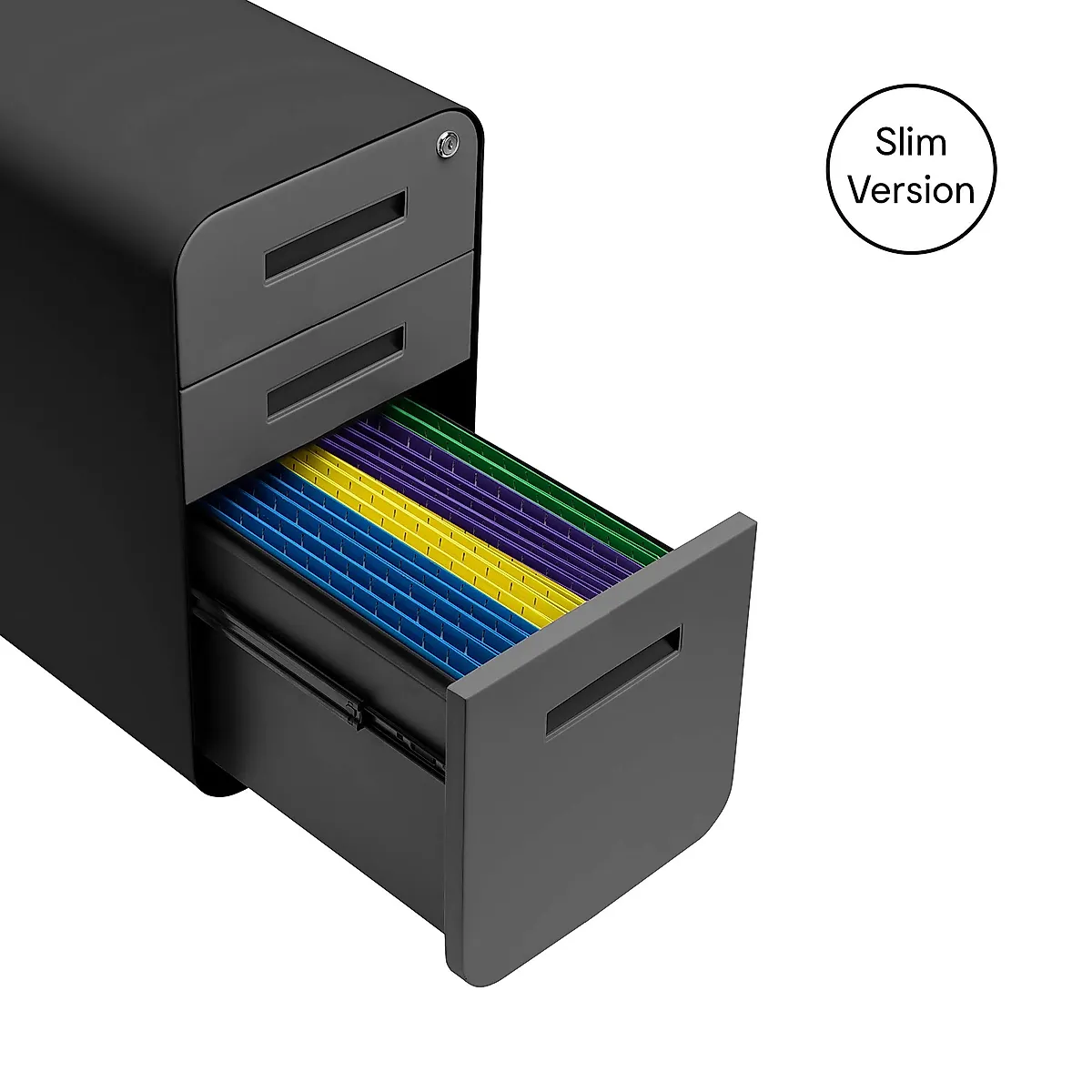 Laura Davidson Furniture Stockpile Slim 3-Drawer Mobile File Cabinet with Lock - Under Desk Metal Filing Cabinet, Legal/Letter File Folders, Wheels and Stationary Feet, Pre-Assembled, Black/Grey