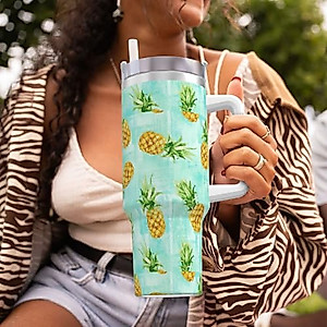 HULIBIN Green pineapple. Print Double Deck Stainless Steel Travel Coffee Cup With Lid 40 Oz Ice Bully Cup