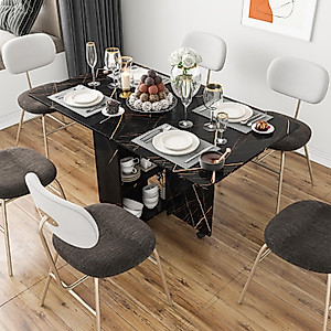 VANSPACE Folding Dining Table Drop Leaf Kitchen Table with Storage for Small Spaces Multifunction Space Saving Table Extension Dinner Table Black Marble