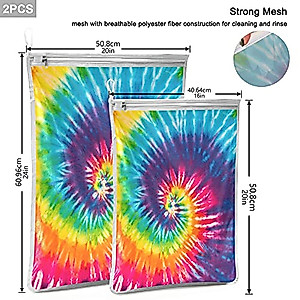 susiyo Mesh Laundry Bag for Delicates, 2 Pcs Chic Colorful Rainbow Tie Dye Lingerie Bags for Laundry with Zipper