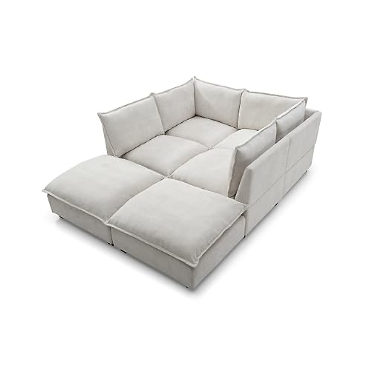 Free Combination Reversible Modular Sectional Sofa with Double Chaise and Thicked Cushions , U Shaped Symmetrical Oversized Sleeper Corner Couch w/ Detackable Backrest and Wooden Legs for Living Room