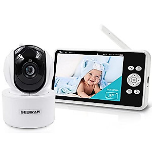Sebikam Baby Monitor,5''LCD Display,Pan-Tilt-Zoom Video Baby Monitor with 1080P Camera and Audio, Night Vision, Two Way Talk,Temperature,5 Lullabies and 1000ft Range No WiFi for Baby/Elderly