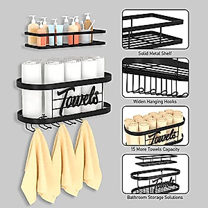 Towel Rack for Bathroom, Towel Holder with 5 Towel Hooks Wall Mounted, Bathroom Towel Storage Holder with Shelf for Large Towels, Washcloths, Hand Towels, Shower Towel, Bathroom Decor, Metal, 2 Pack