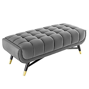 Modway Adept 47.5" Performance Velvet Bench in Gray, 47.5 Inches