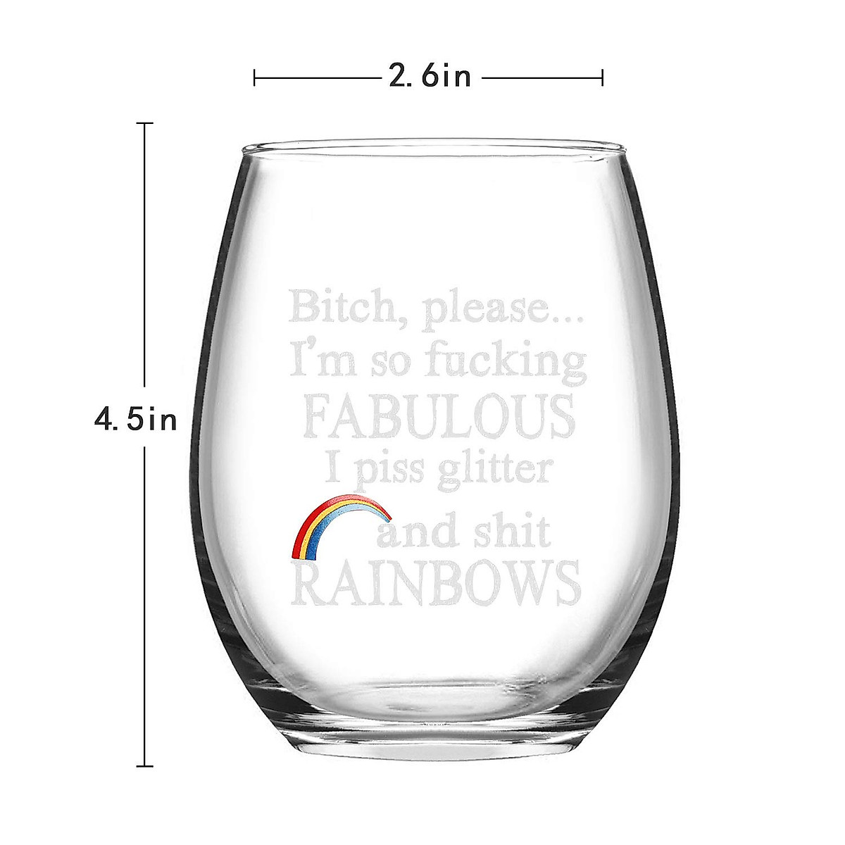 Funny Wine Glass Gift for Women 15Oz, Please I’m So Fabulous I Pee Glitter Stemless Wine Glass, Unique Inspirational Gifts for Women Best Friends Sisters BFF Girlfriends, Birthday Christmas Gifts