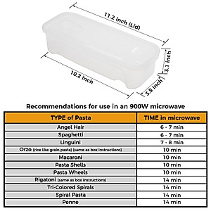 Microwave Pasta Cooker with Strainer, Food Grade Heat Resistant Pasta Boat Vegetable Steamer Spaghetti Noodle Cooker with Capacity Up to 5 Pound, No Mess, Sticking, or Waiting for Water to Boil