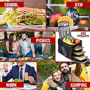 Rockland Guard - Insulated Meal Prep Bag Cooler - Portable Hot or Cold Lunch Box for Meal Management at Work, Gym or Travel. (Black)