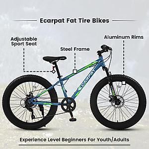 ZLECTIO Mountain Bike with 7 Speeds and High-Carbon Steel Frame, 24 Inch Fat Tire Bikes for Men and Women, Adult/Youth Road Bicycle for Urban Commuter