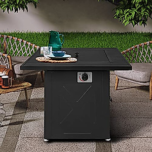 MoNiBloom 28 in Fire Propane Pit Tables 50000 BTU Square Outdoor Firepit Tabletop with Quick Manual Ignition and Lid for Garden Courtyard Patio Balcony, Gray