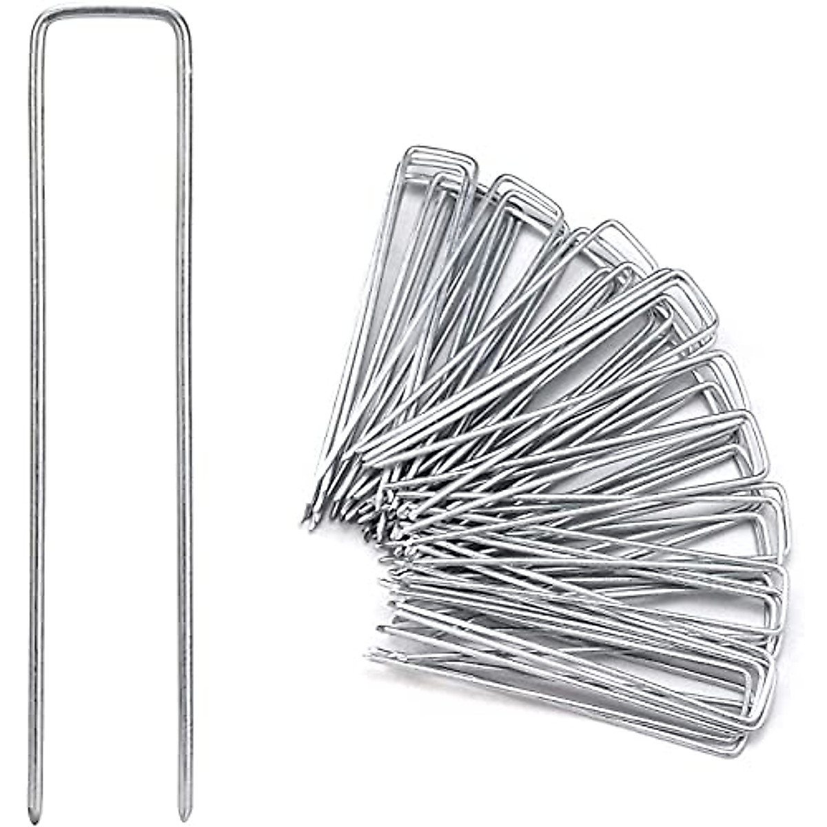 U/D 4 Inch Galvanized Landscape Staples 60 Pack 11 GaugeGarden Stakes Heavy-Duty Sod Pins Anti-Rust Fence Stakesfor Weed Barrier Fabric Ground Cover Dripper Irrigation Tubing Soaker Hose