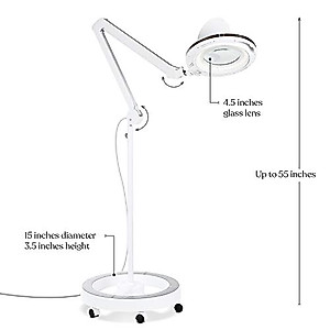 Brightech LightView Pro Magnifying Glass with Light and Stand, Magnifying Floor Lamp with a 6-Wheel Rolling Base for Facials, Lash Estheticians, Dimmable LED Work Light for Sewing, Crafts