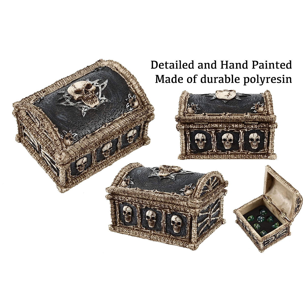 Forged Dice Co. Deluxe Skull and Bones Dice Storage Chest Box - Container Holds up to 10 Sets of Polyhedral Dice or 70 Individual Dice with Foam Insert for Polyhedral 7 Dice Set
