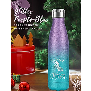 Onebttl Horse Gifts for Girls, Women, Insulated Stainless Steel Water Bottle, Horse Stuff for Equestrians, Cowgirls on Birthday, Christmas, Violet-Blue Glitter, Just a girl who loves horses
