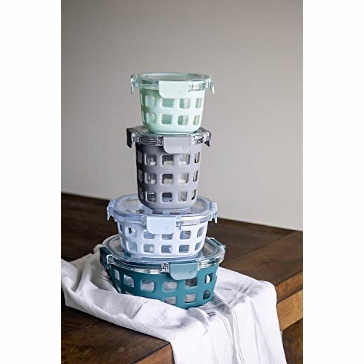 Ello Duraglass Meal Prep Container, 4 Cup- Glass Food Storage Container with Silicone Sleeve and Airtight BPA-Free Plastic Lid, Dishwasher, Microwave, and Freezer Safe, Halogen Blue