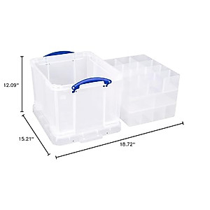 Really Useful Plastic Storage Box 35 Litre with 3 Trays 1x6 + 1x12 + 1x16 Compartments Clear
