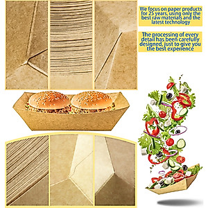 MotBach 100 Pack 3lb Kraft Paper Food Trays, Heavy-Duty Paper Food Boat Disposable Serving Basket Tray for French Fries Nachos Snack Hot Dog Taco BBQ Popcorn Party Picnic Wedding Party (Brown)
