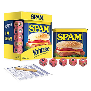 YAHTZEE Spam Brand | Collectible Yahtzee Game as Iconic Spam Can with Custom Dice | Dice Featuring Fried Spam, Spam Musubi, Spam Fries | Travel Yahtzee Game & Dice Game