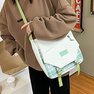 MININAI 4PCS Aesthetic College Backpack Set with Plushies Kawaii Large Backpack 15.6" Laptop Preppy Daypack Cute Backpack (Green,One Size)