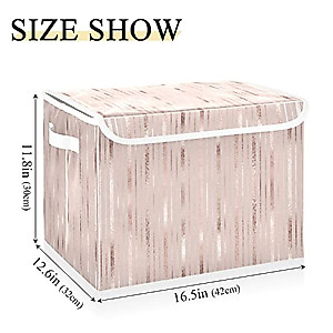 Kigai Storage Basket Rose Gold Stripes Storage Boxes with Lids and Handle, Large Storage Cube Bin Collapsible for Shelves Closet Bedroom Living Room, 16.5x12.6x11.8 In