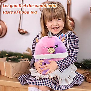 Easfan 14'' Rainbow Unicorn Plush Pillow Soft Boba Tea Plush Toy Cute Bubble Tea Unicorn Stuffed Animal Home Room Decoration Birthday Christmas Festival Gifts for Kids Toddlers