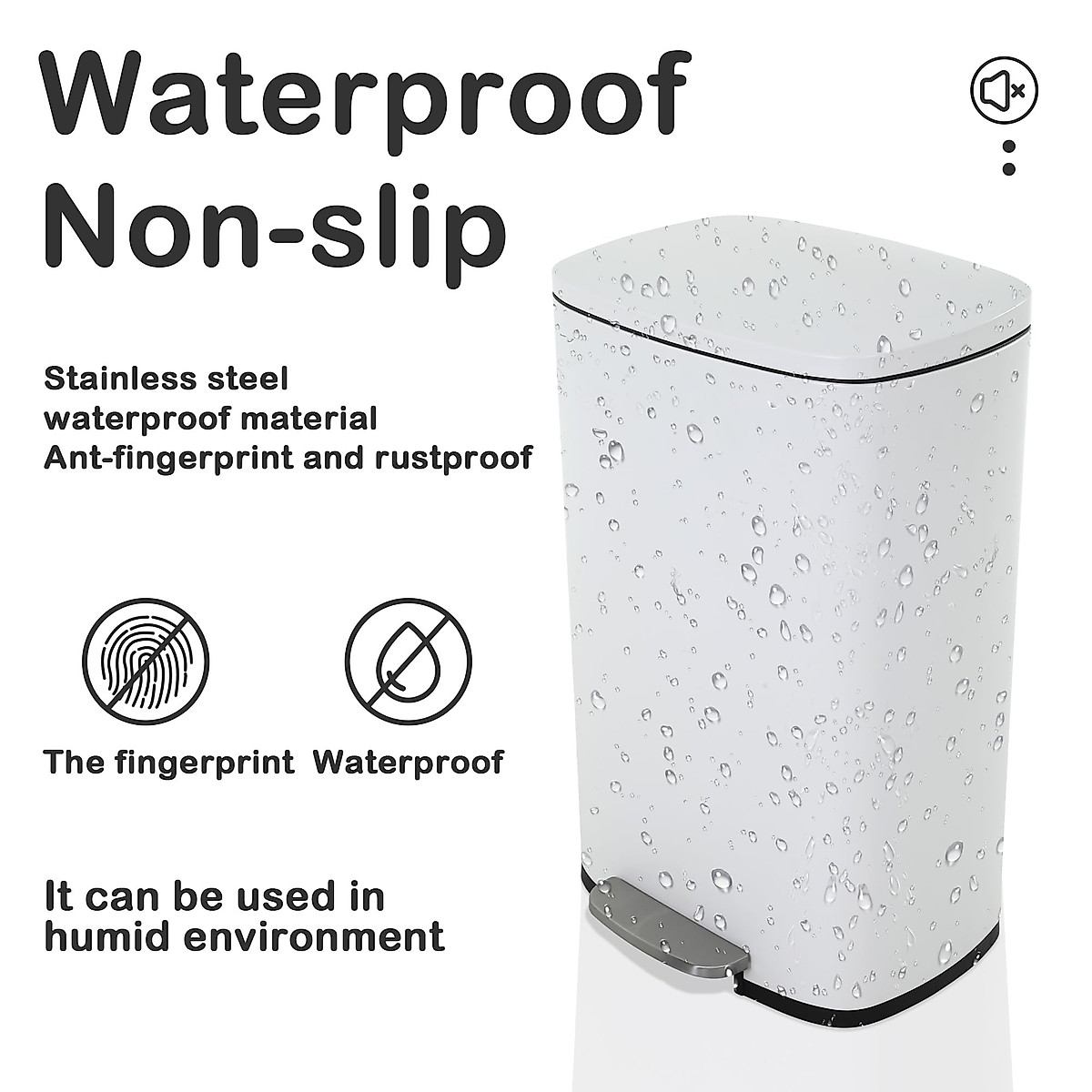 HWGEBY Stainless Steel Trash can 13 Gallon Kitchen Trash Can, Tall Kitchen Trash can, Foot Pedal and Inner Bucket, Fingerprint-Resistant Soft Close Lid Garbage Can, （White）