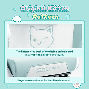 Dowinx Gaming Chair Cute with Cat Ears and Massage Lumbar Support, Ergonomic Computer Chair for Girl with Footrest and Headrest, Comfortable Reclining Game Chair 290lbs for Adult, Teen, Blue Green