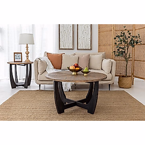 COZAYH Rustic Farmhouse Coffee Table with Crisscross Base, French Country Accent Table for Family, Dinning or Living Room, Modern, Round