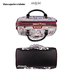 Nicole Lee Success in New York Medium Boston Bag, Embellished NYC City Vegan Leather Doctor Bag with Optional Crossbody Strap