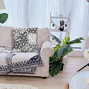 Snycler Dahlia Pillow Covers 18x18 Inch Set of 2 Summer Rust Geometric Flower Outdoor Decorative Throw Pillows Farmhouse Rust Black Pillow Case Linen Square Cushion Cover for Home Sofa Living Room