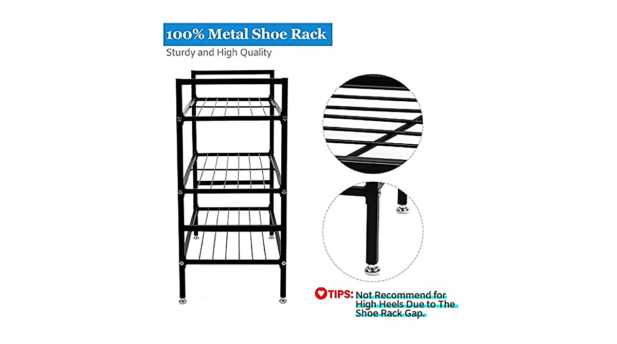 AmtoPm 3-Tier Metal Shoe Rack, Closet Shoe Racks Organizer, Black ...