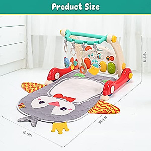 CUTE STONE Baby Gym Play Mat & Baby Learning Walker, Baby Activity Mat with Play Piano, Musical Activity Center with Lights, Baby Push Walkers & Tummy Time Mat for Infant Newborn Toddlers