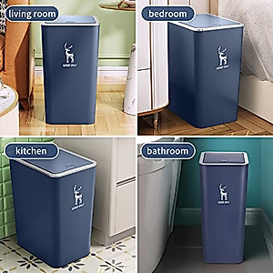 Trash Can, Plastic Garbage Can,3 Gallon Waste Basket for Bathroom, Bedroom, Modern Home Garbage Bin with Push Button, Commercial Trash Bin for Living Room, Office,Toilet, Outdoor (Navy Blue)