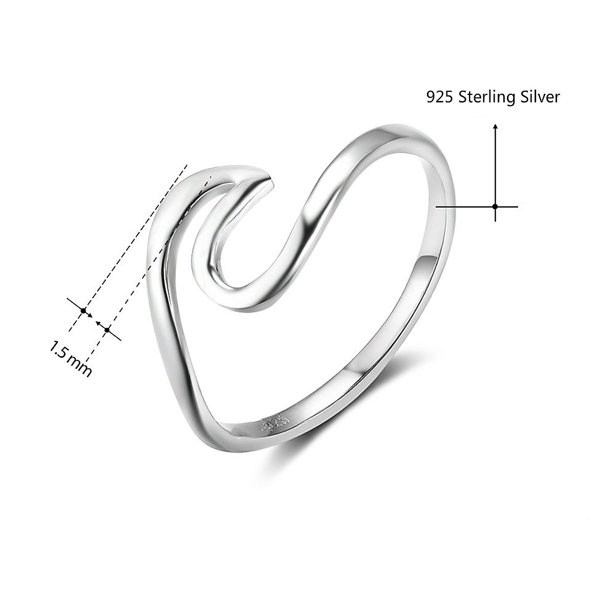 LEECCO Abitoncc 925 Sterling Silver Wave Rings Gift for Women Girls,size 8