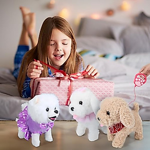 GOBRILLFUN Interactive Plush Puppy Toy with Remote Control - Electronic Stuffed Animal Dog can Walks, Barks & Wags Tail, 10 Pcs Pet Care Playset, Realistic and Fun for 3-6-Year-Old Kids