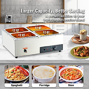 Commercial Food Warmer, 4-Pan Electric Steam Table with 12QT Pans, Stainless Steel Countertop Buffet Bain Marie